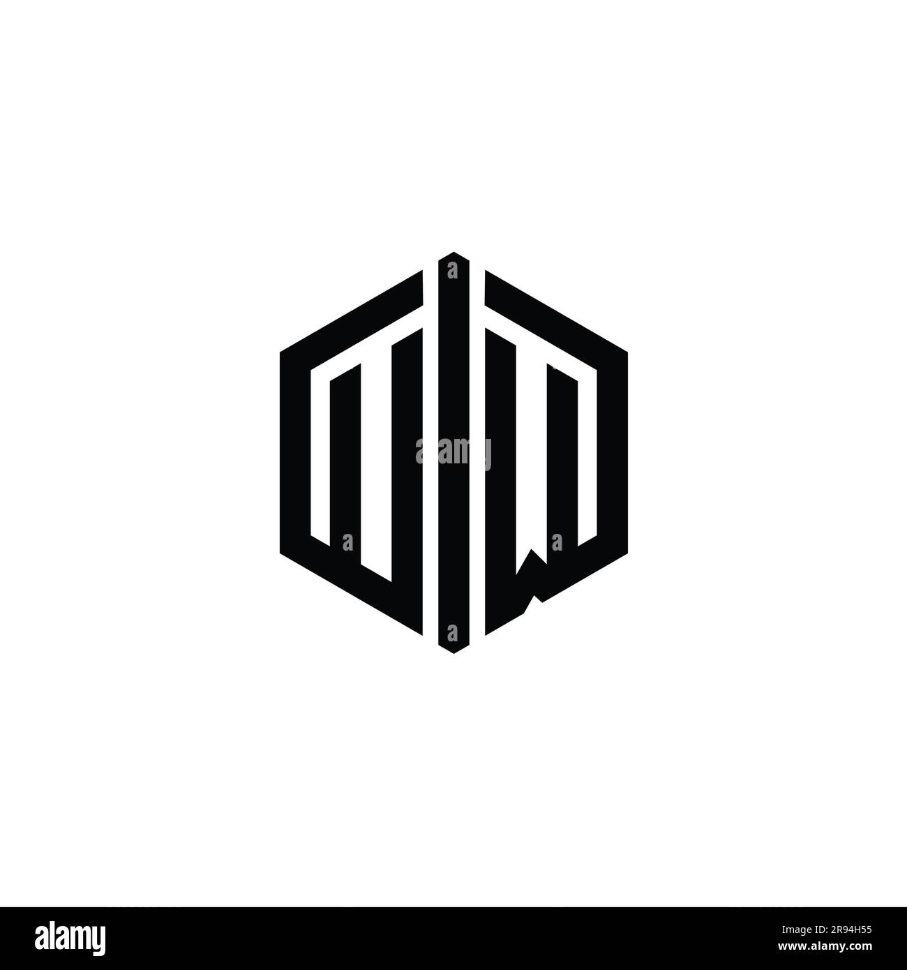 UW Letter Logo monogram hexagon shape with connect outline style design ...