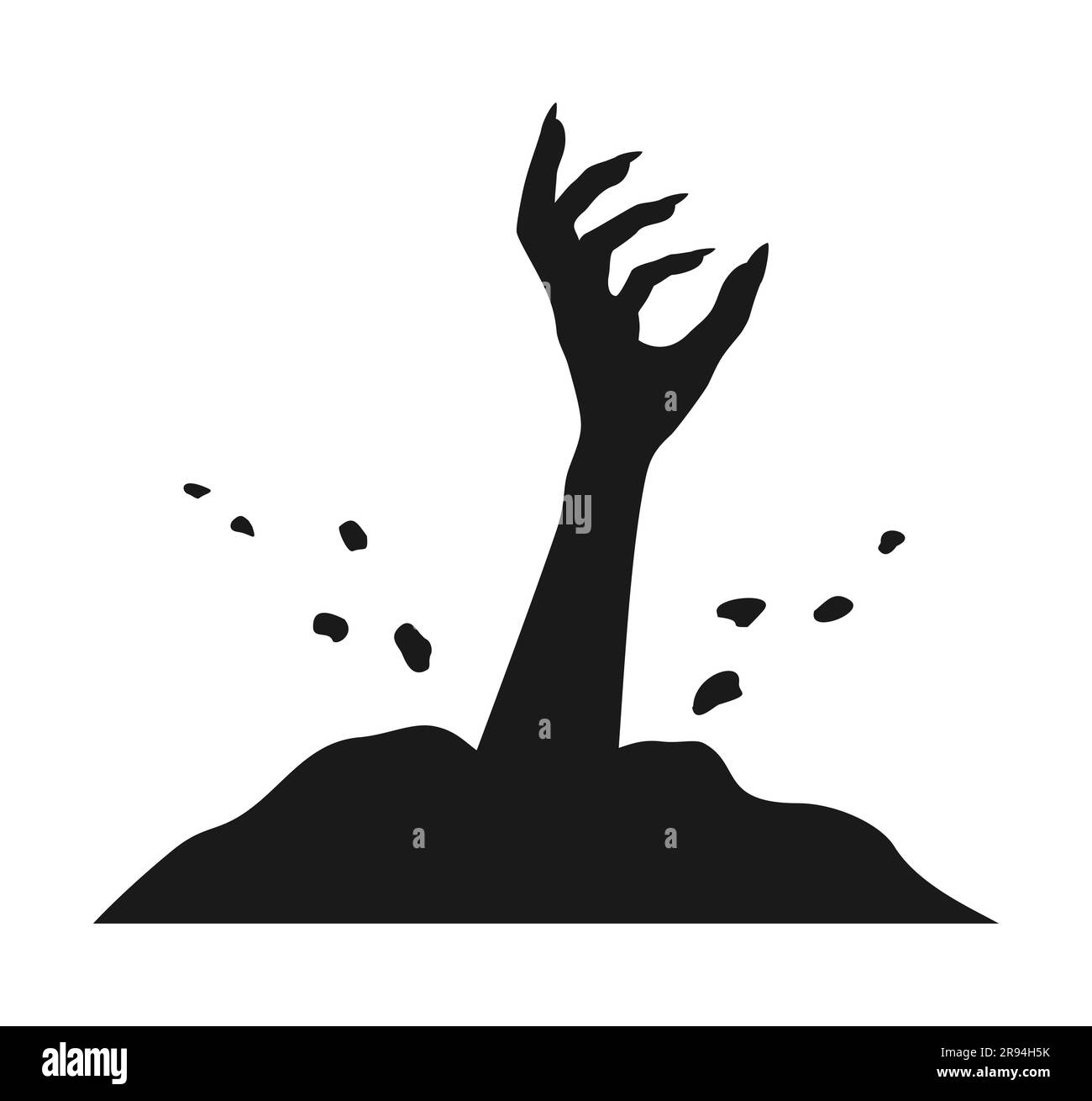 Hand with claws sticking out of the grave. Black silhouette of a ...