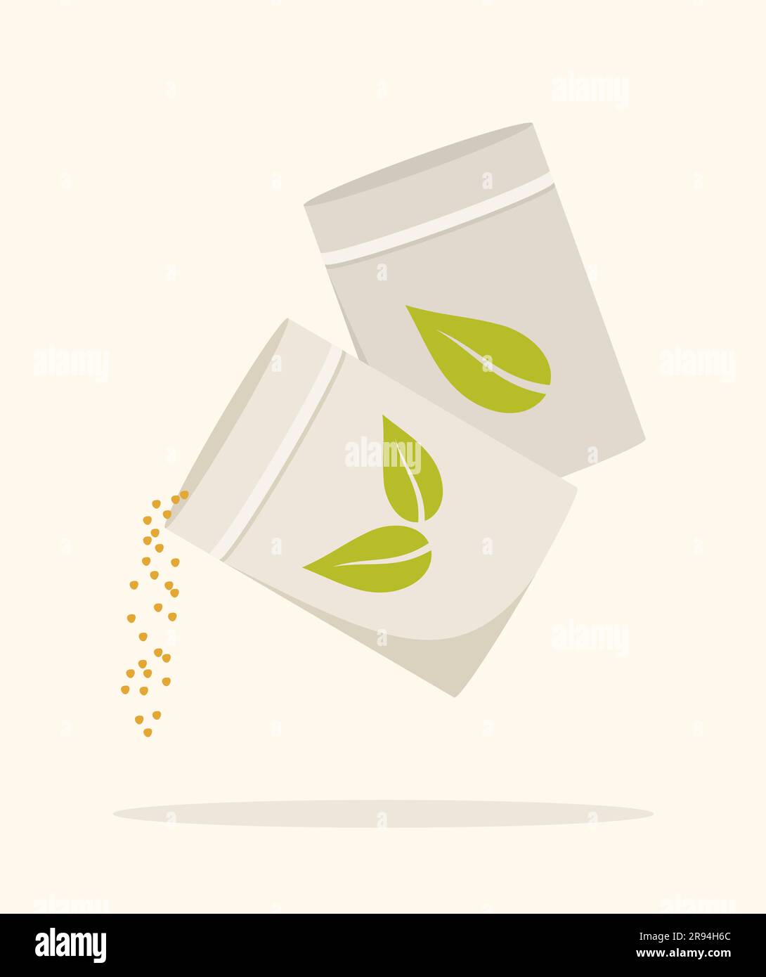 Bags with plant seeds on a beige background. Seeds spilling out from an ...