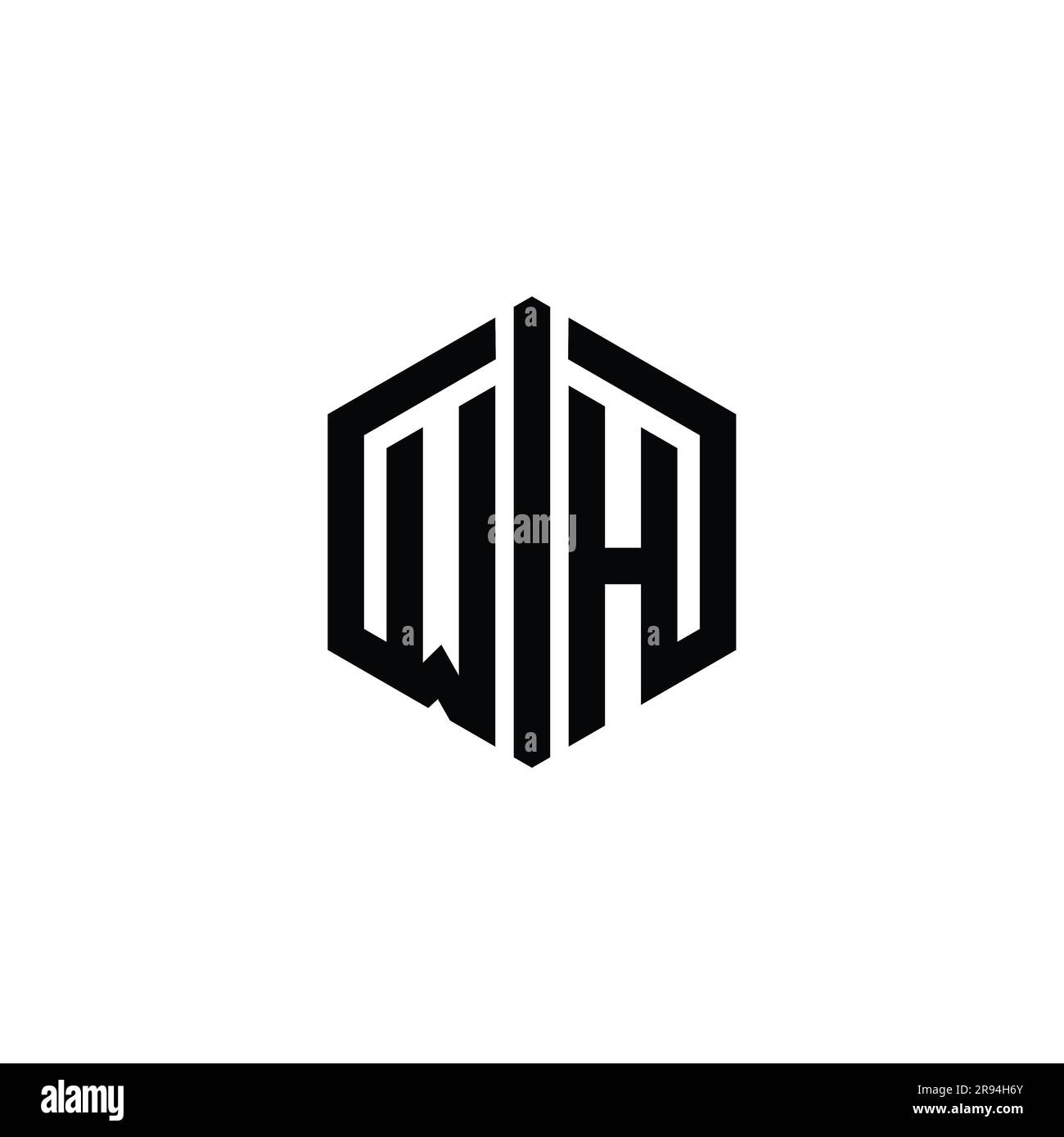 WH Letter Logo monogram hexagon shape with connect outline style design template Stock Photo - Alamy