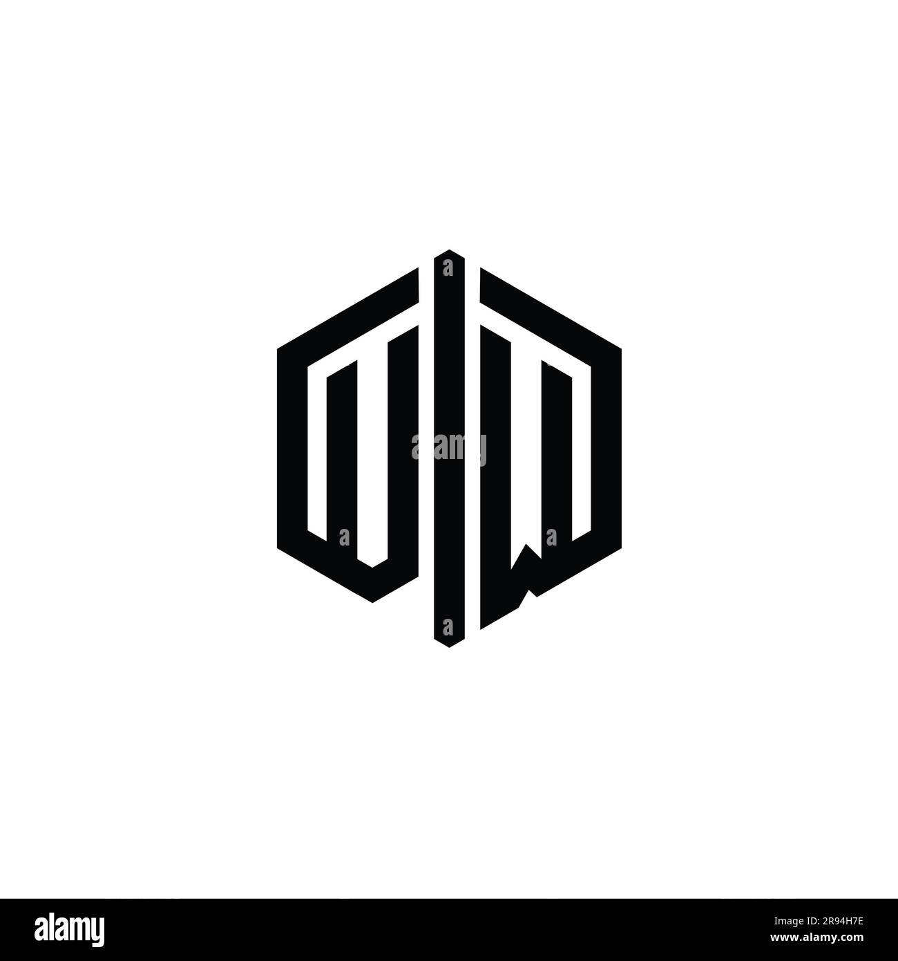 VW Letter Logo monogram hexagon shape with connect outline style design ...