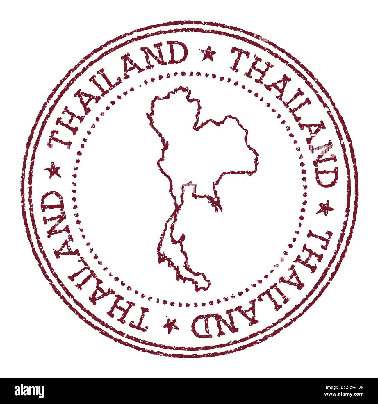 Thailand Round Rubber Stamp With Country Map Vintage Red Passport Stamp With Circular Text And