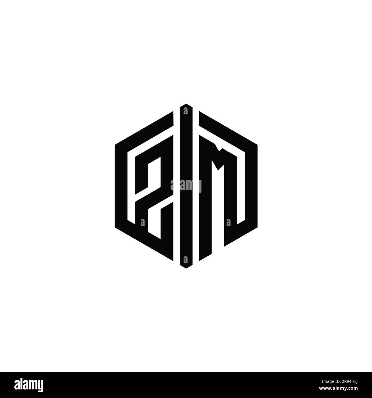 ZM Letter Logo monogram hexagon shape with connect outline style design ...