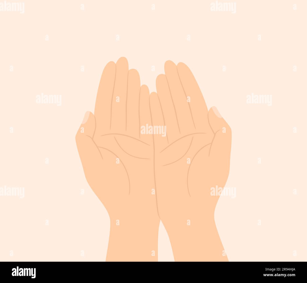 Two hands together with palms up, top view. Flat vector illustration ...