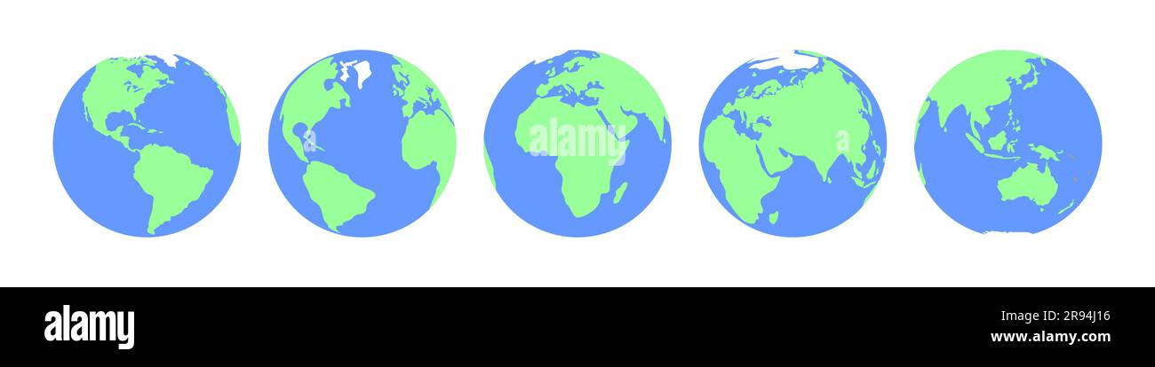 Earth icons set. Earth globe from different sides. Flat vector ...