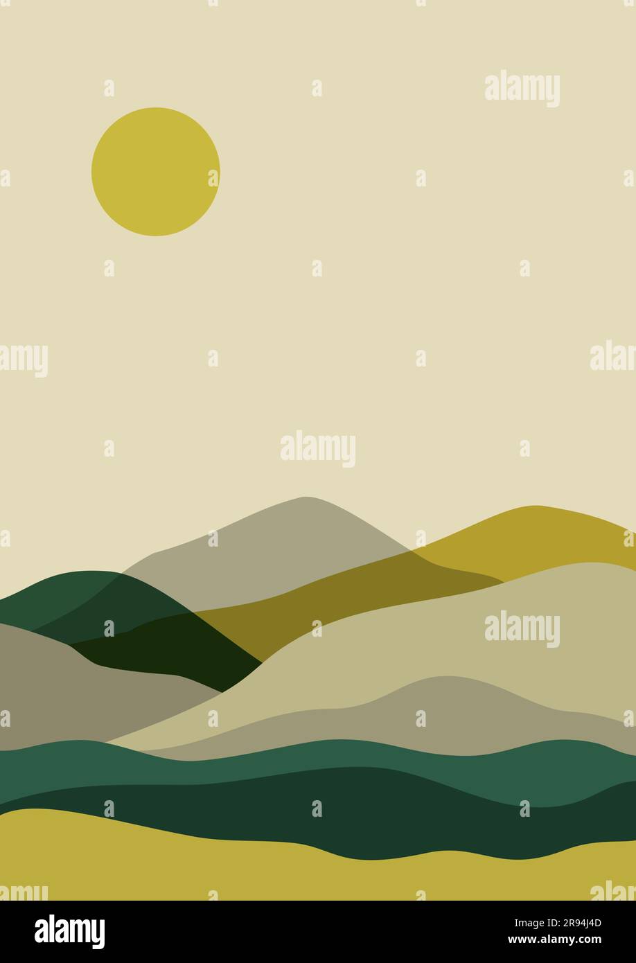 Aesthetic contemporary background with sunny valley. Colourful poster ...