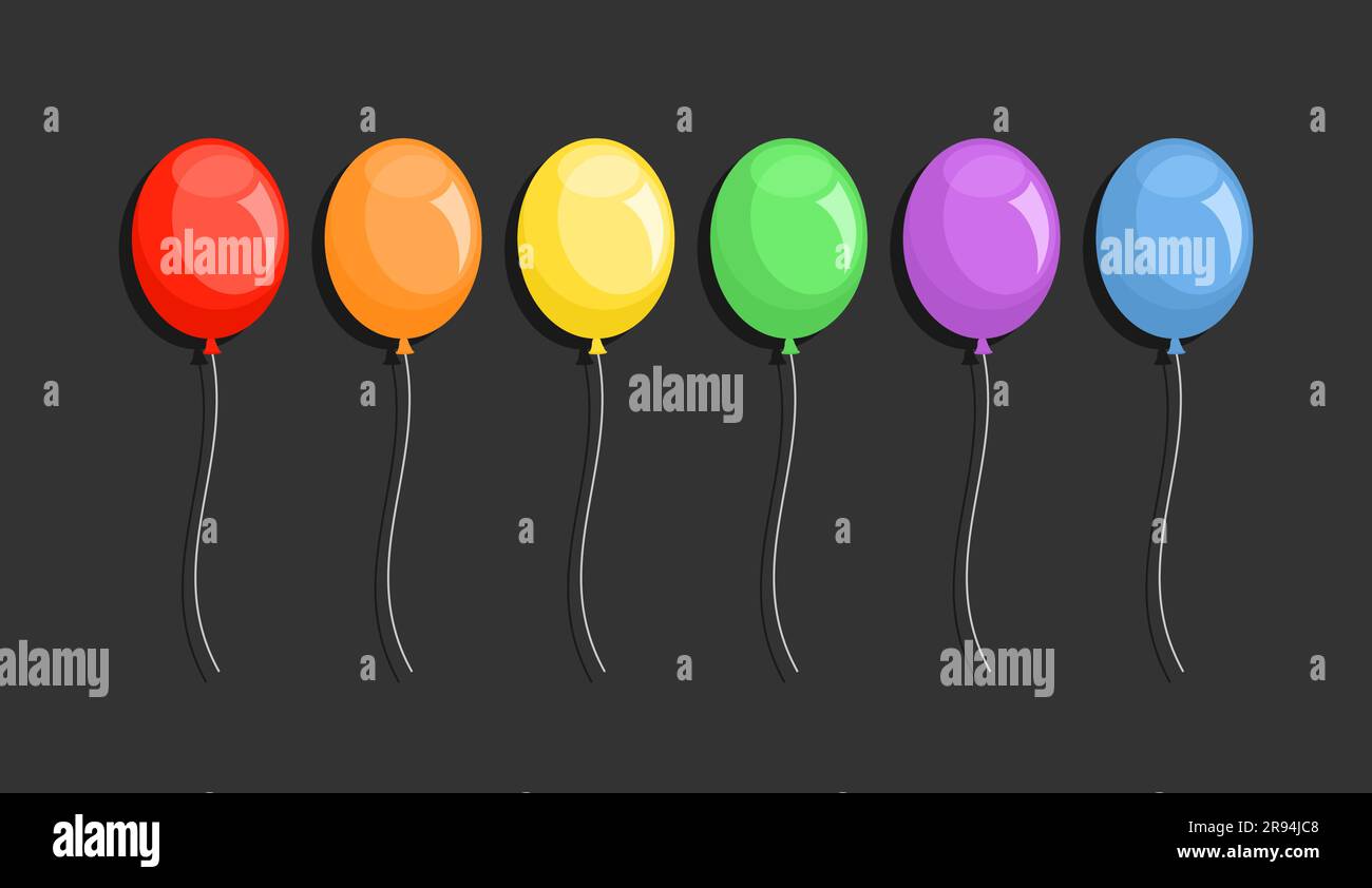 Balloon Vector Color Isolated Flying String Birthday Party Realistic Hi