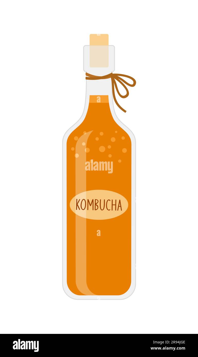 Homemade kombucha tea in bottle with label on a white background Stock ...