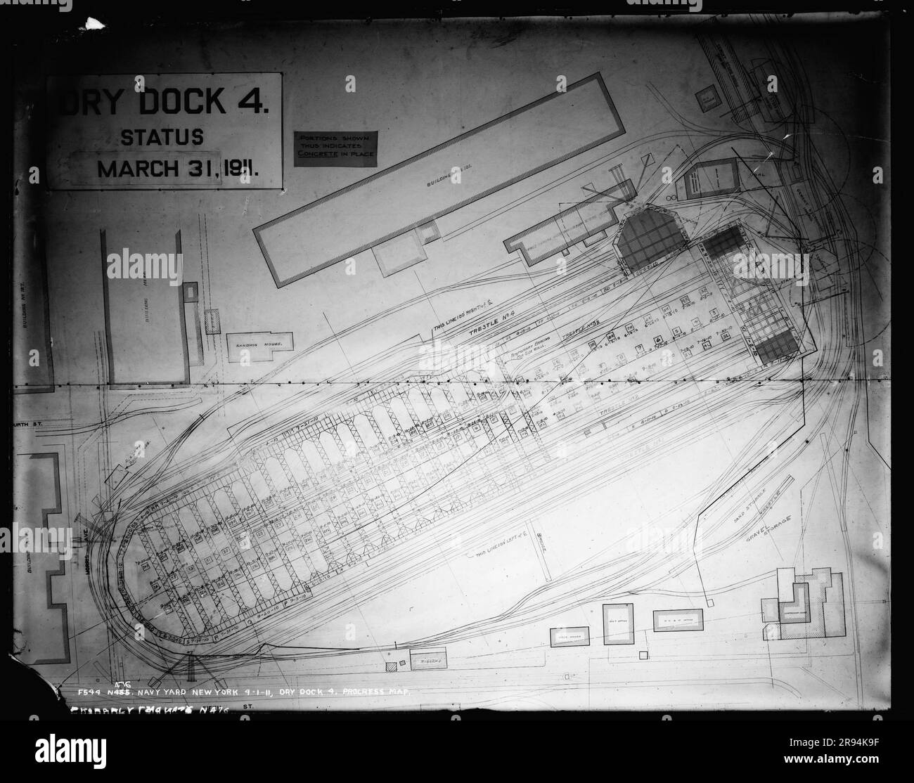 Dry Dock 4, Progress Map. Glass Plate Negatives of the Construction and ...