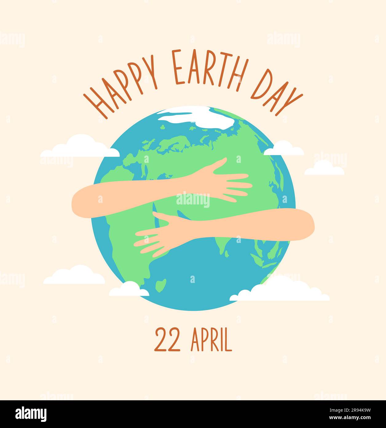 Hands hugging planet Earth. Happy Earth Day greeting card. Flat vector ...