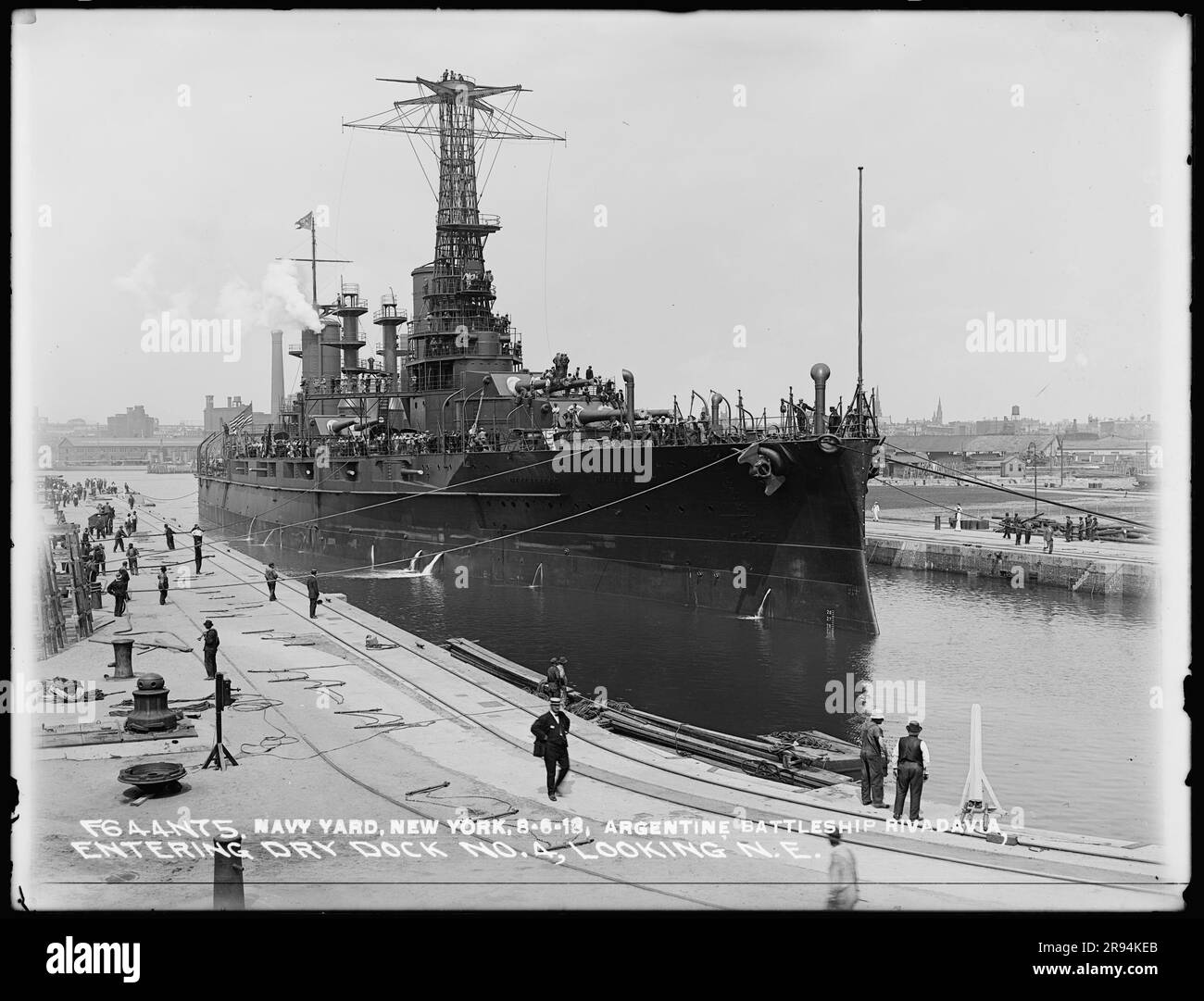 Argentine Battleship Rivadavia Entering Dry Dock No. 4, Looking North ...