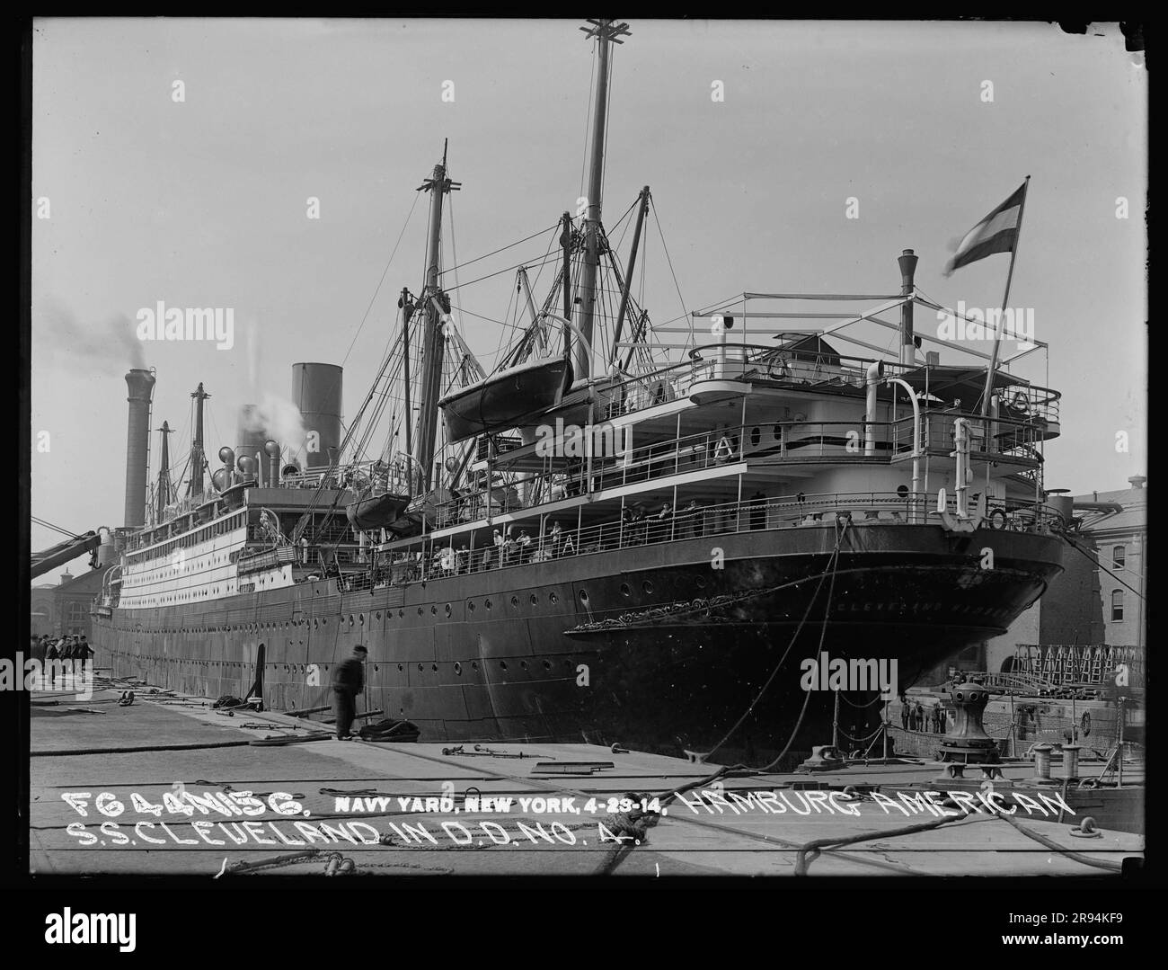 Hamburg American Steamship Cleveland in Dry Dock Number 4. Glass Plate ...
