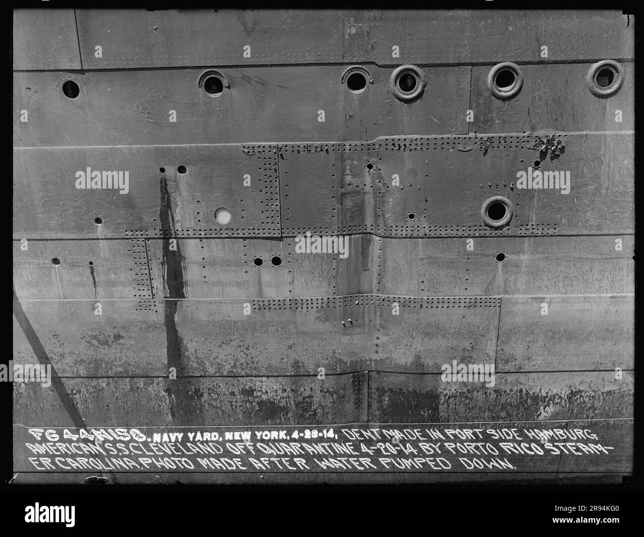 Dent in Port Side of Hamburg American Steamship Cleveland. Glass Plate ...