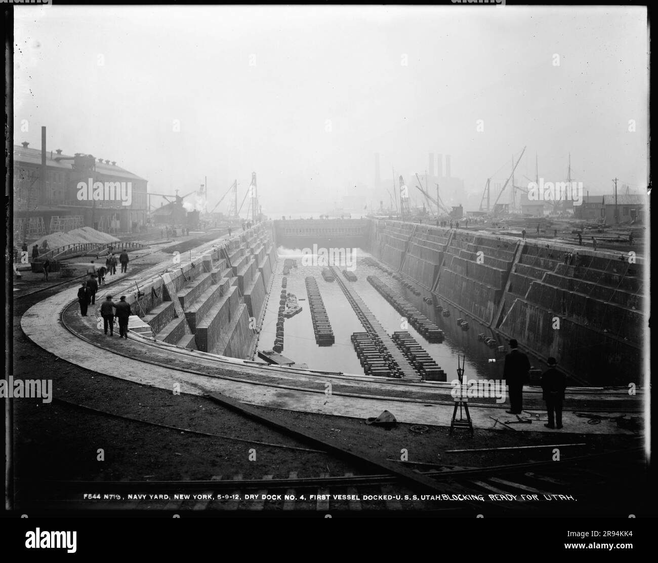 Dry Dock Number 4, First Vessel Docked, U.S.S. Utah, Blocking Ready for ...