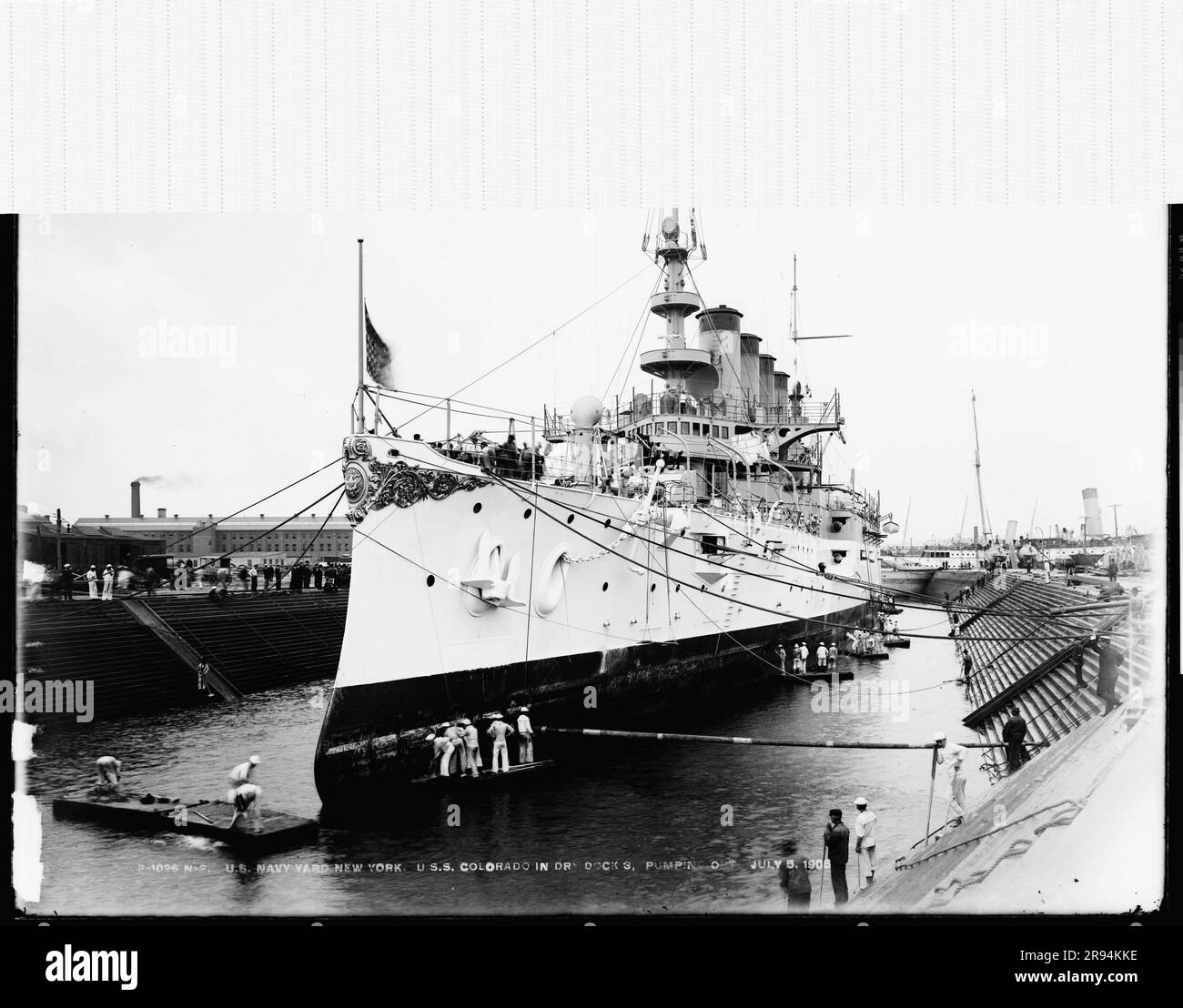 U.S.S. Colorado in Dry Dock 3, Pumping Out. Glass Plate Negatives of ...