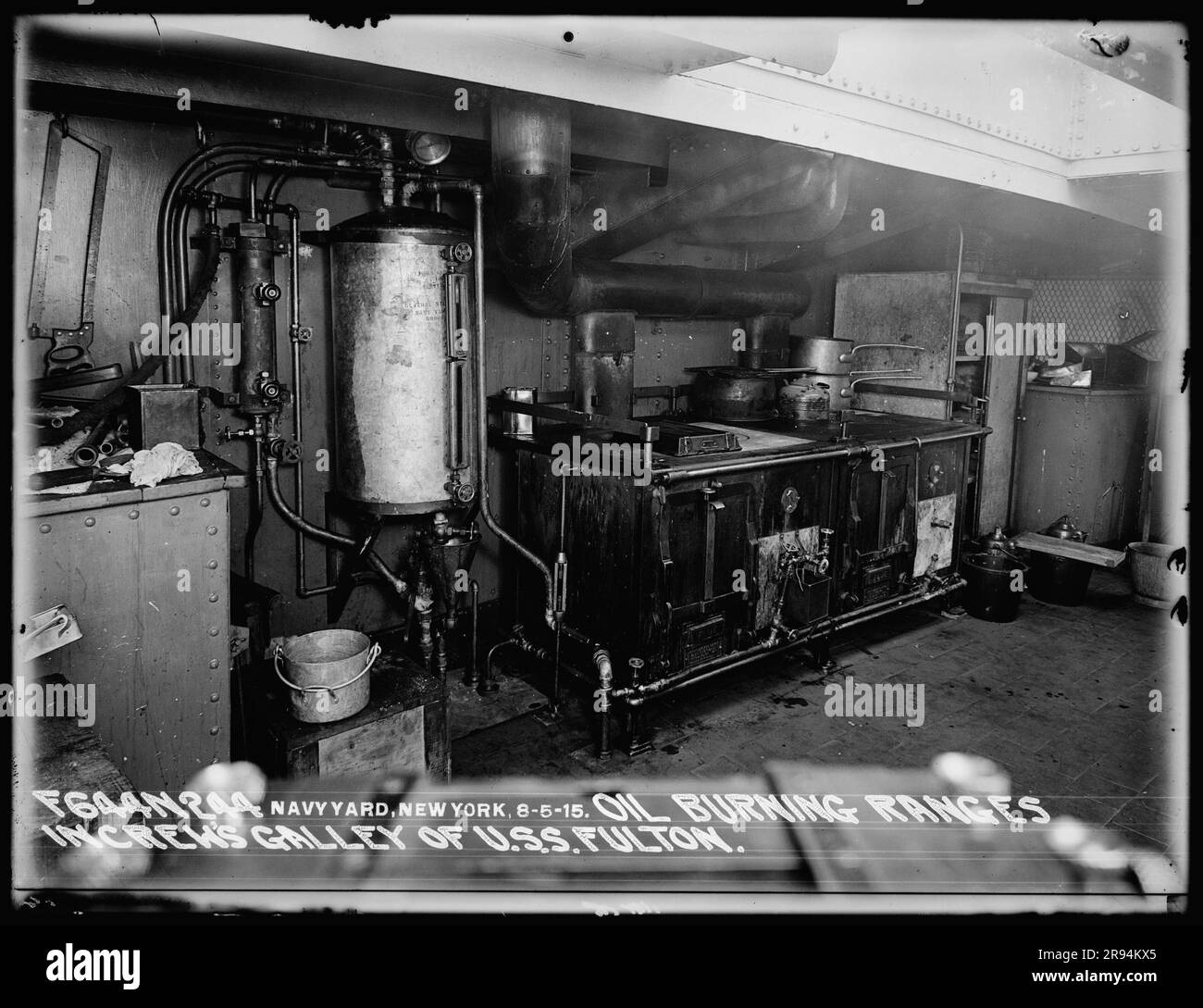 Oil Burning Ranges in Crews Galley of U.S.S Fulton. Glass Plate ...
