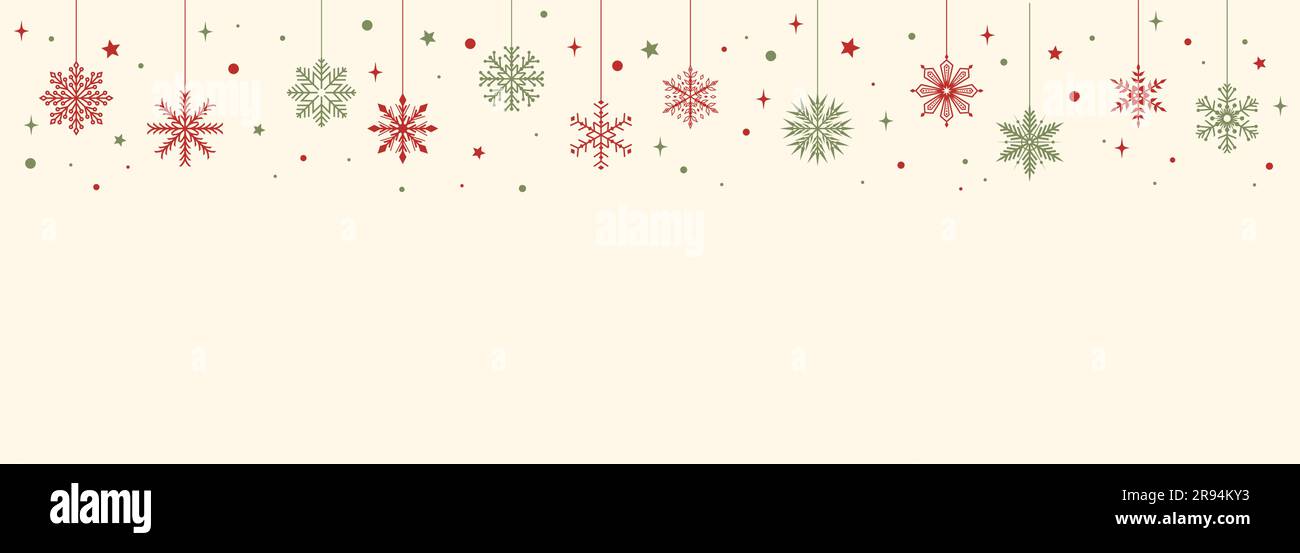 Christmas frame with red and green snowflakes on a beige background ...