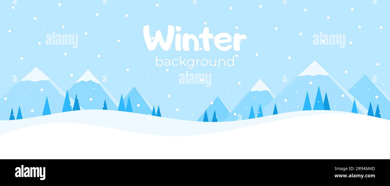 Minimalistic winter landscape with mountains, spruces and snow ...