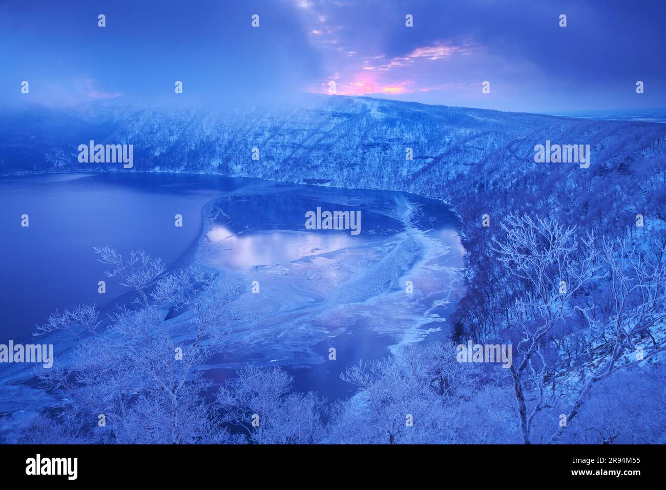 Lake Mashu Ko Morning and Ice Trees Stock Photo - Alamy