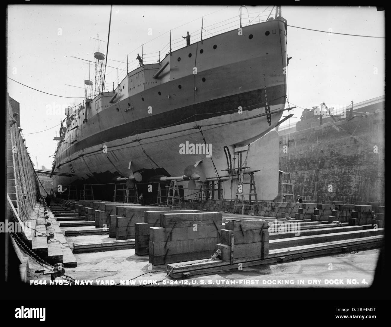 USS Utah - First Docking in Dry Dock Number 4. Glass Plate Negatives of ...