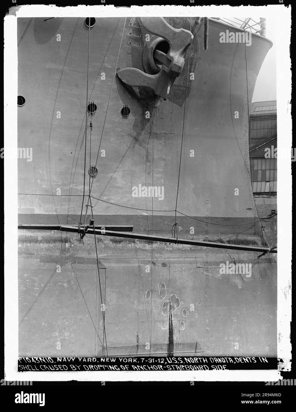 U.S.S. North Dakota, Dents in Shell Caused by Dropping of Anchor ...