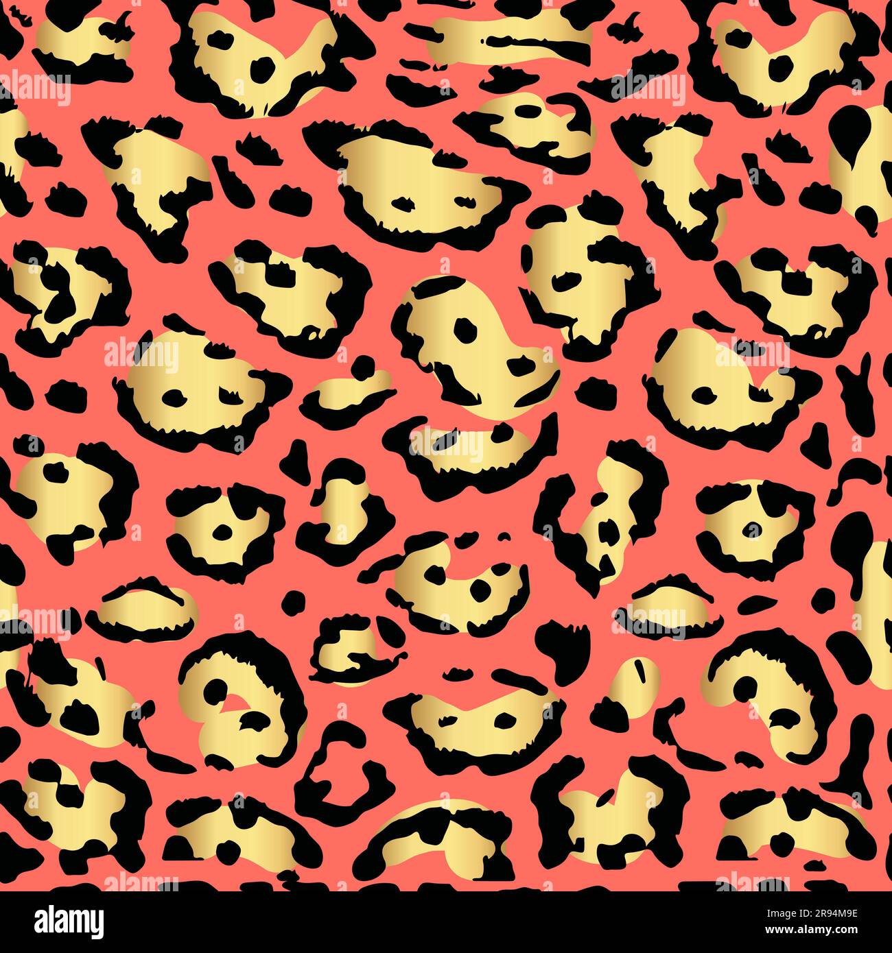 Seamless gold leopard print. Color trend palette. Living Coral color. Vector pattern, texture ...