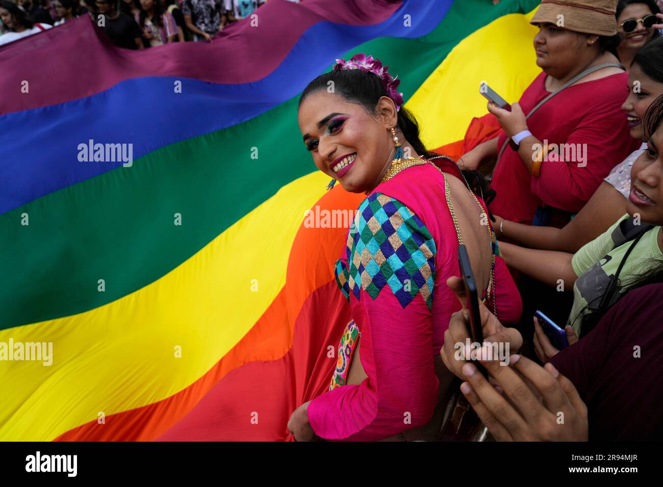 People participate in an annual pride parade in Mumbai, India, Saturday ...