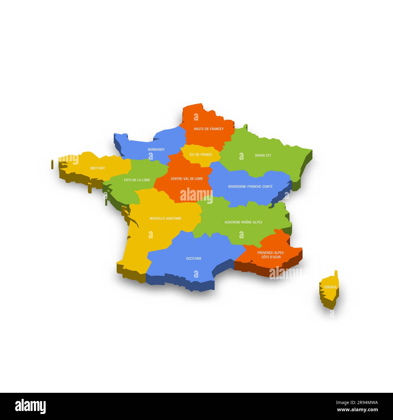 France political map of administrative divisions - regions. Colorful 3D ...