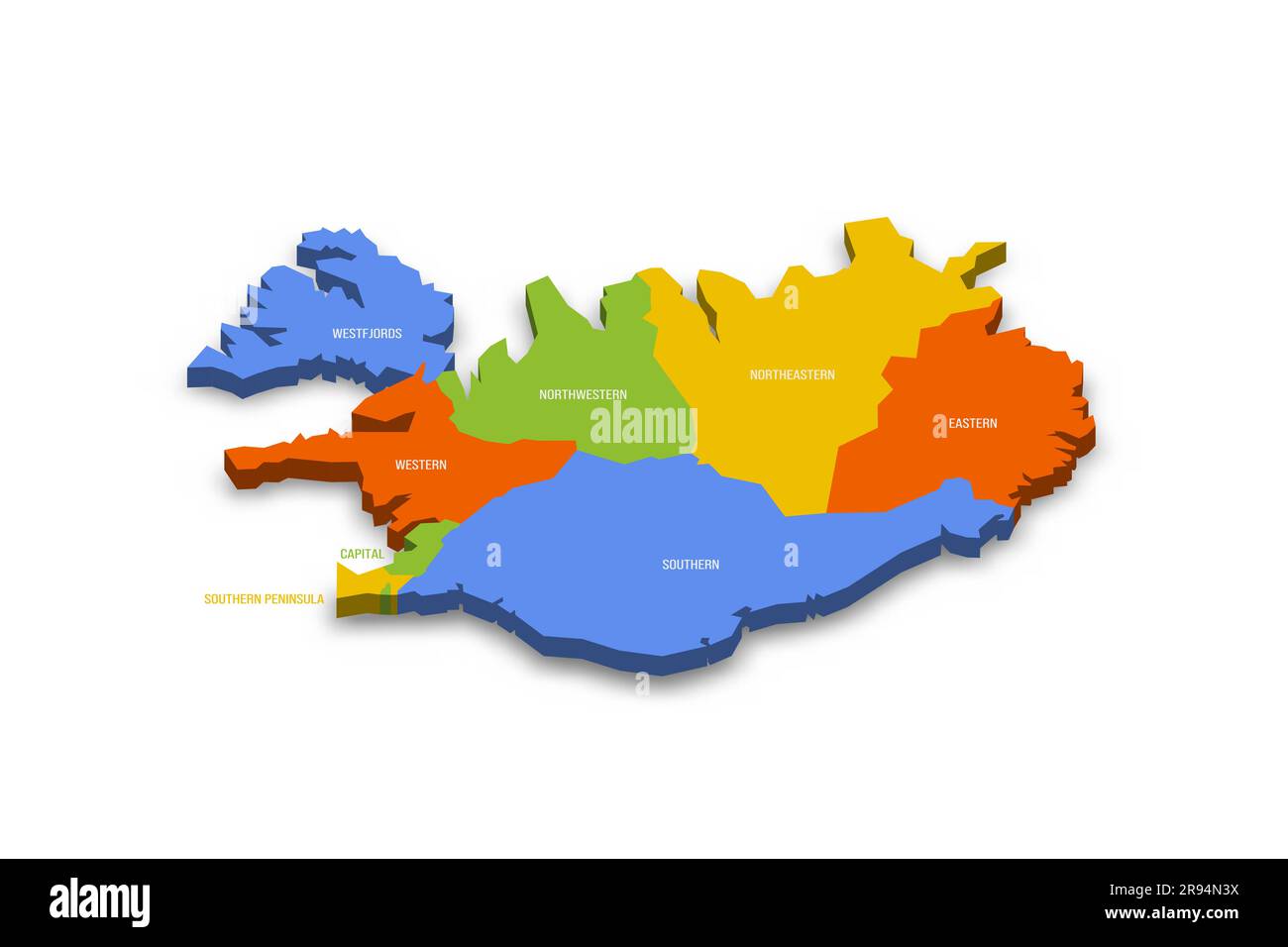 Iceland political map of administrative divisions - regions. Colorful ...