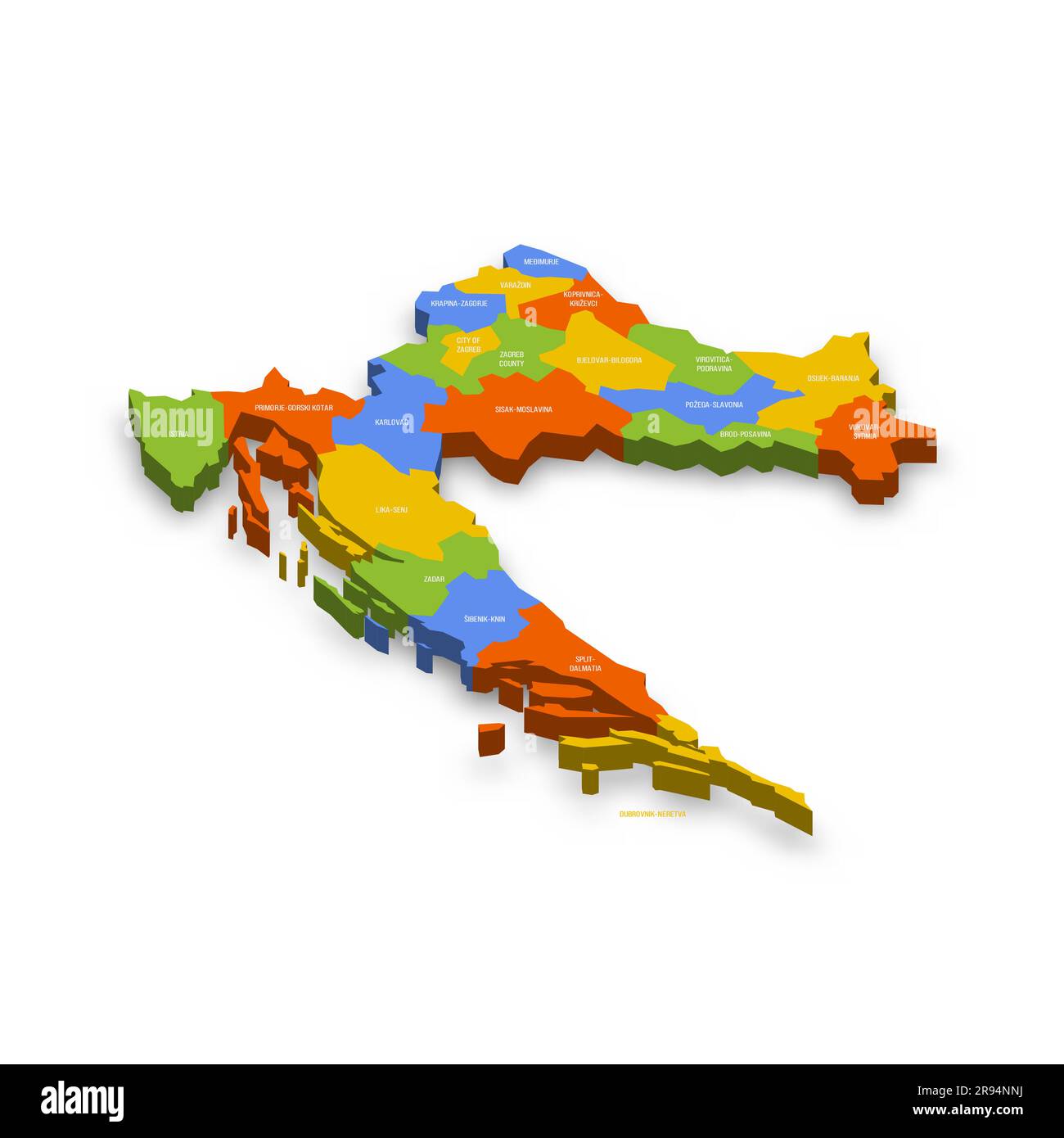 Croatia political map of administrative divisions - counties. Colorful ...