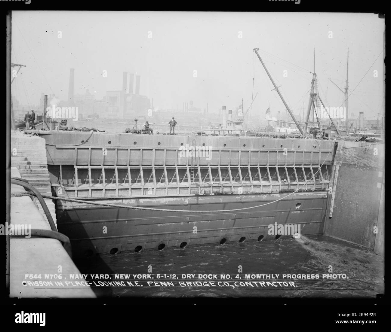 Monthly Progress Photo, Dry Dock No. 4, Caisson in Place Looking ...