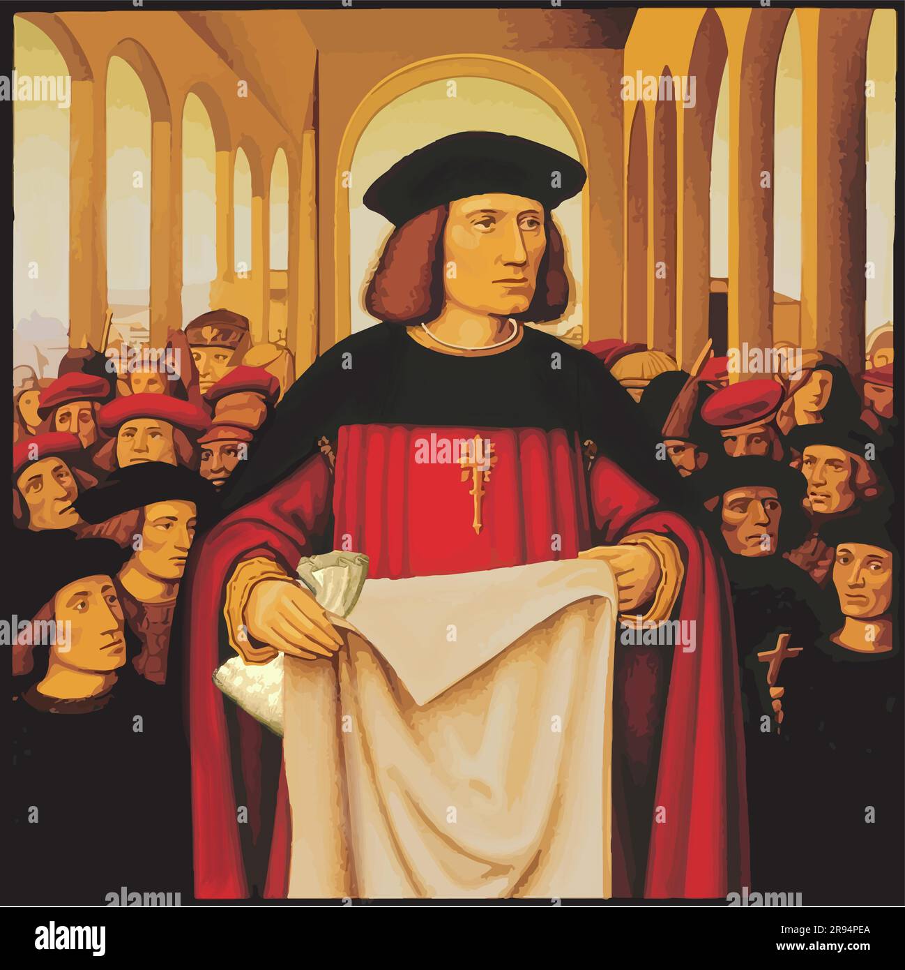 Vector portrait of Saint Homobonus, (d. 1197) patron of merchants and ...