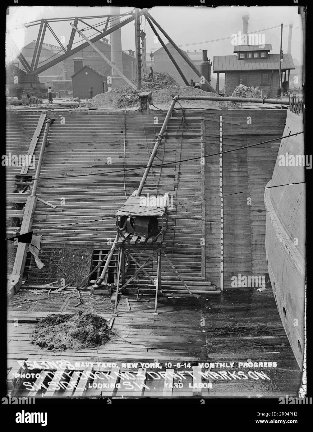 Monthly Progress Photo, Dry Dock Number 3, Draft Marks on Southwest ...