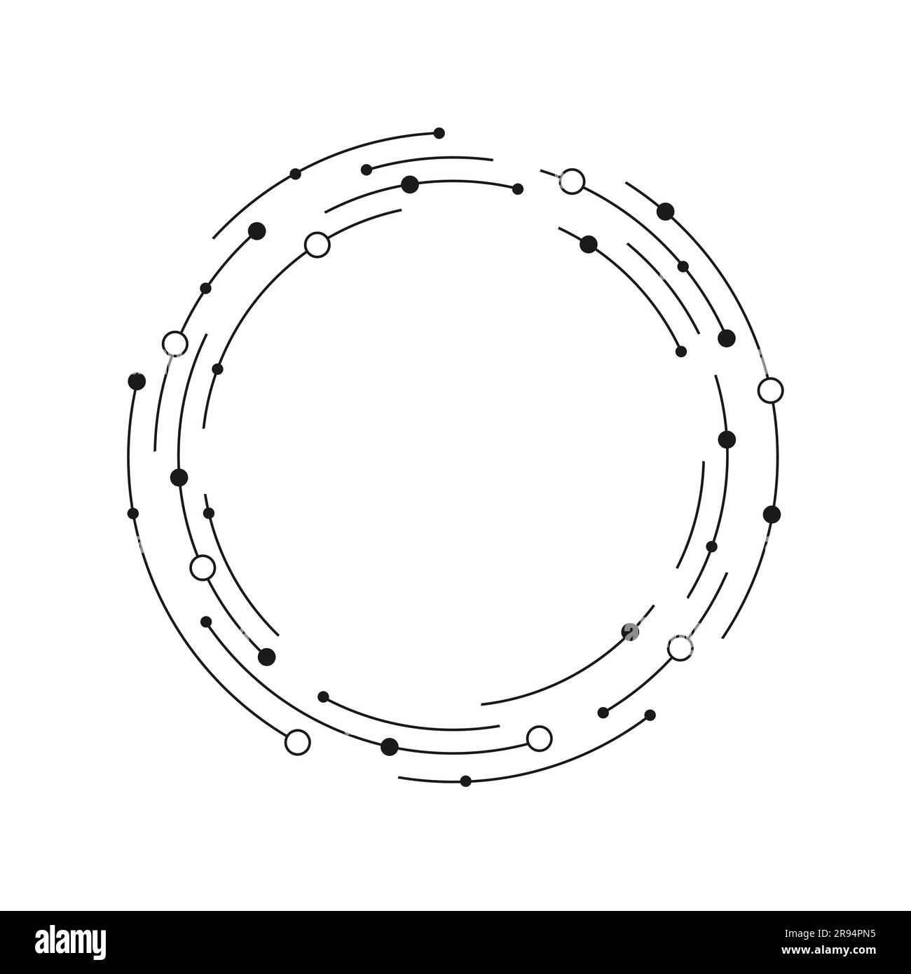 Round frame of dashed circular lines and circles on a white background ...