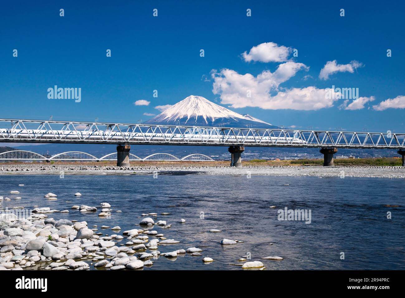 Mt. Fuji, Fuji River and Tokaido Shinkansen Stock Photo - Alamy