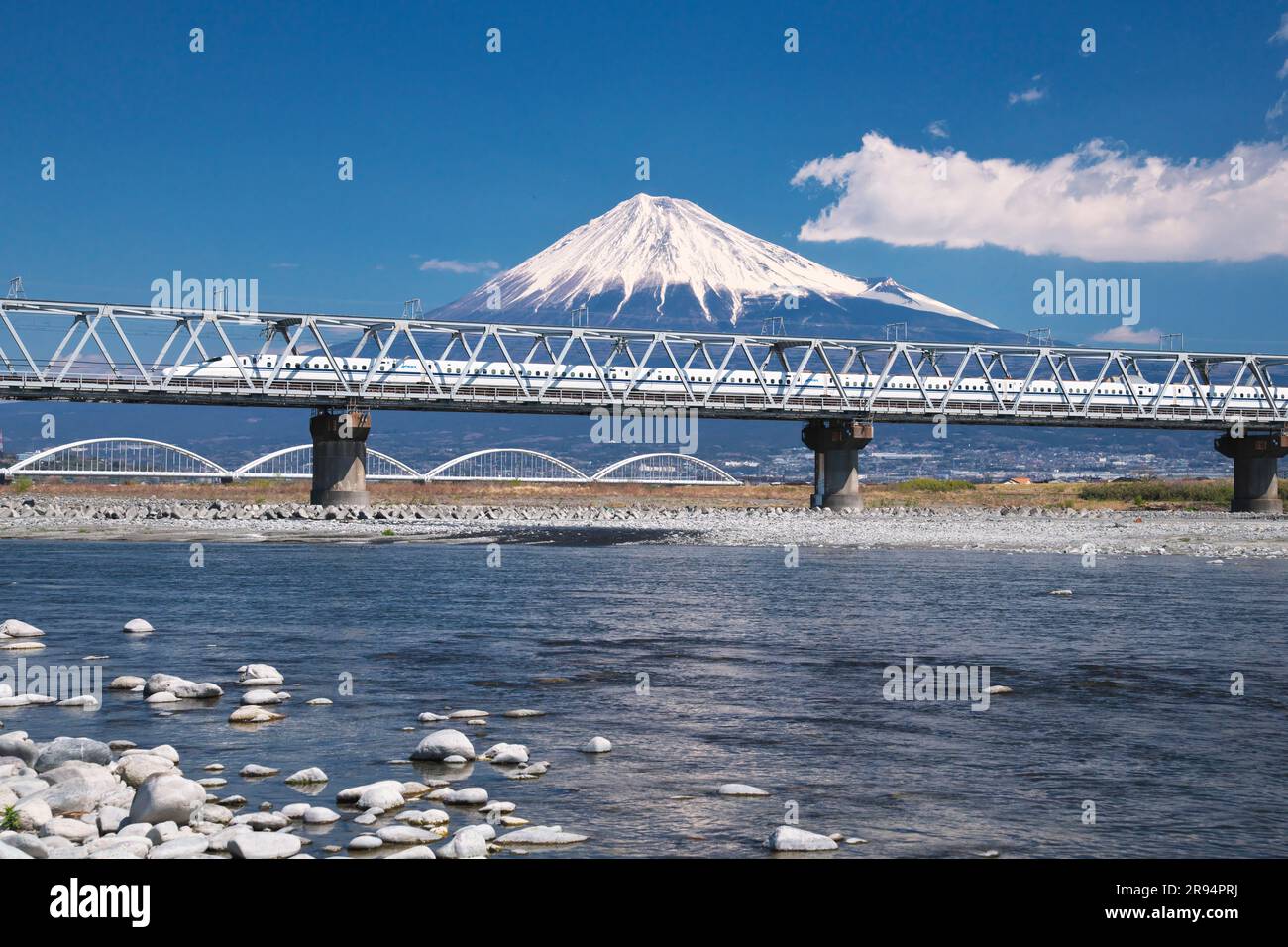 Mt. Fuji, Fuji River and Tokaido Shinkansen Stock Photo - Alamy