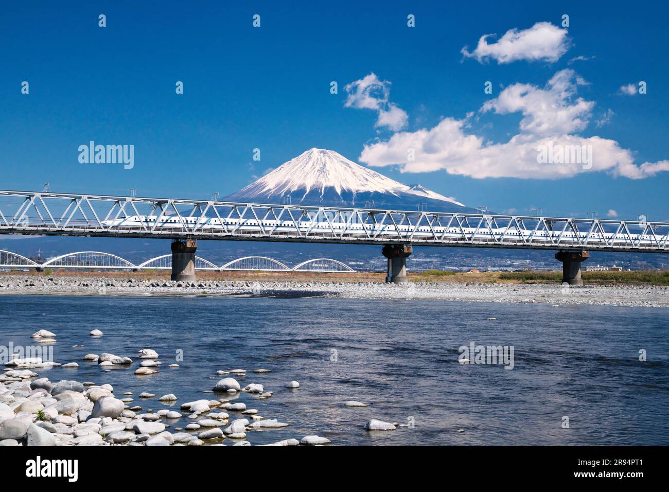 Mt. Fuji, Fuji River and Tokaido Shinkansen Stock Photo - Alamy