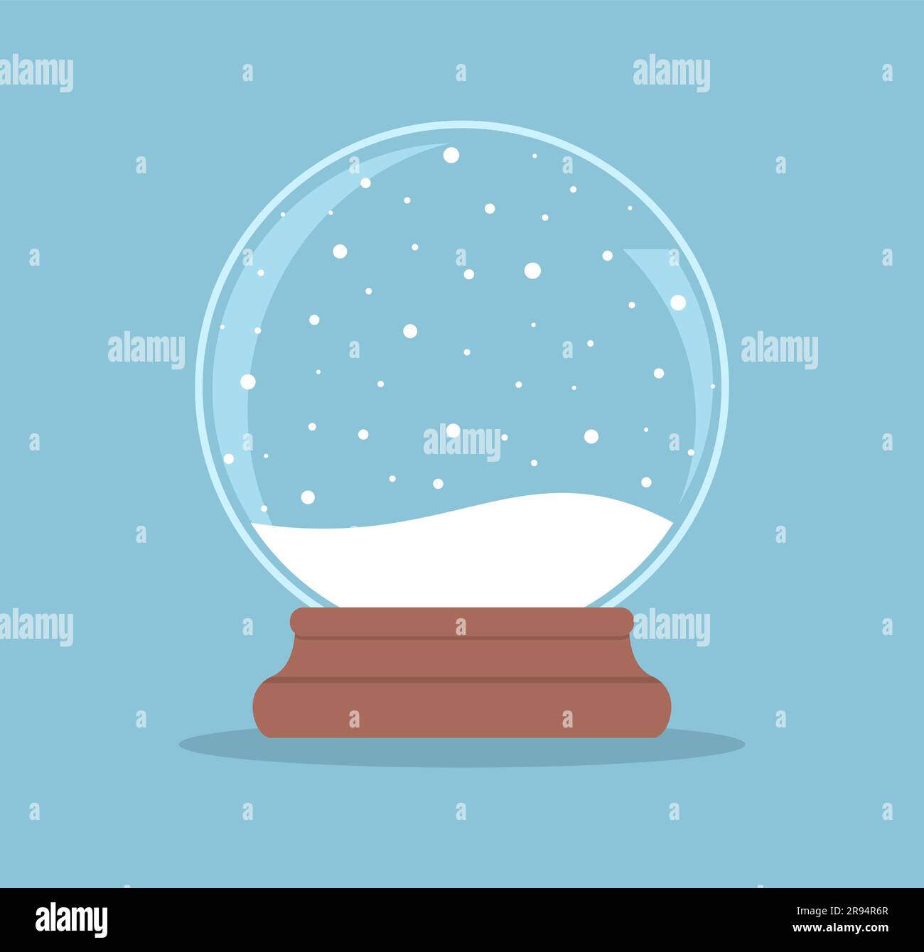 Christmas glass ball with snow and snowfall on a blue background. Flat ...