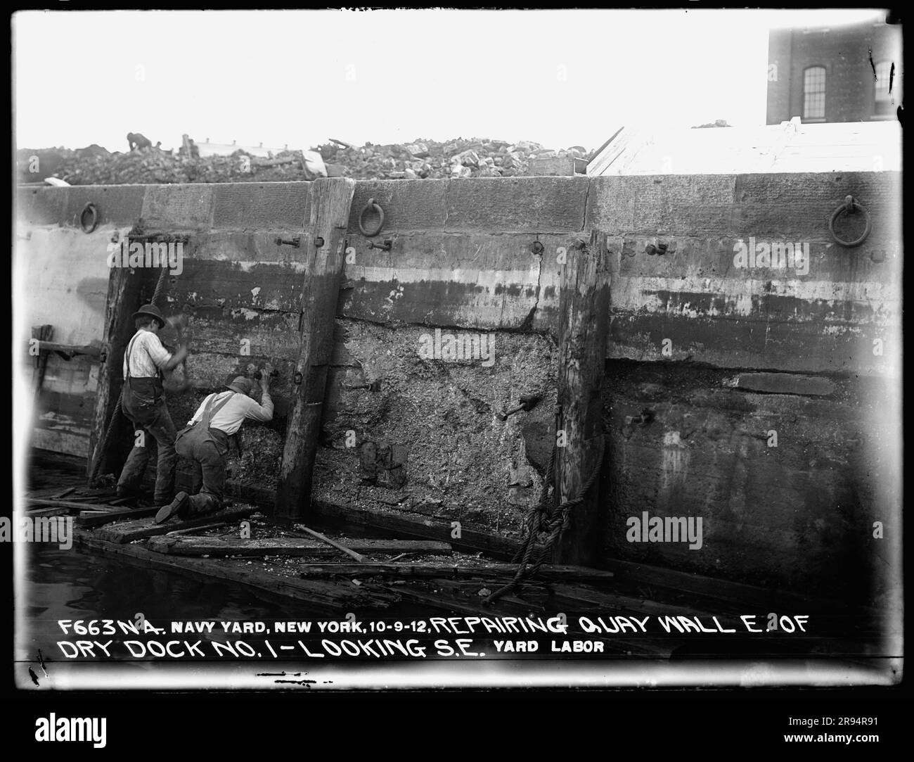 Repairing Quay Wall East Side of Dry Dock 1, Looking Southeast, Yard ...