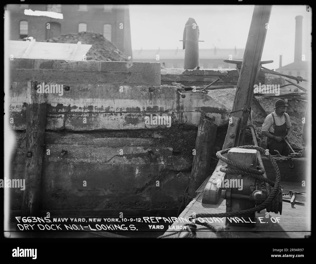 Repairing Quay Wall East Side of Dry Dock 1, Looking South, Yard Labor ...