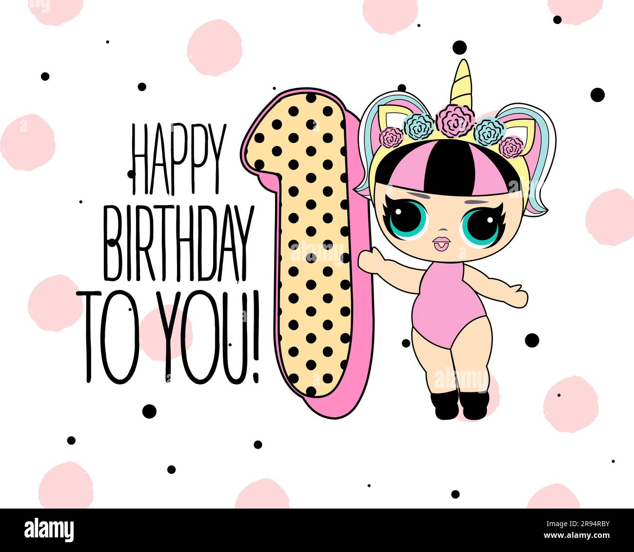 Cute vector lol doll with black and pink hair and big black eyes ...