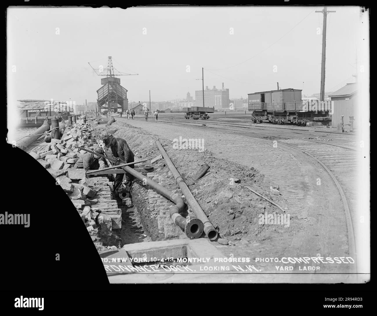 Monthly Progress Photo, Compressed Air Mains on Ordnance Dock, Looking ...