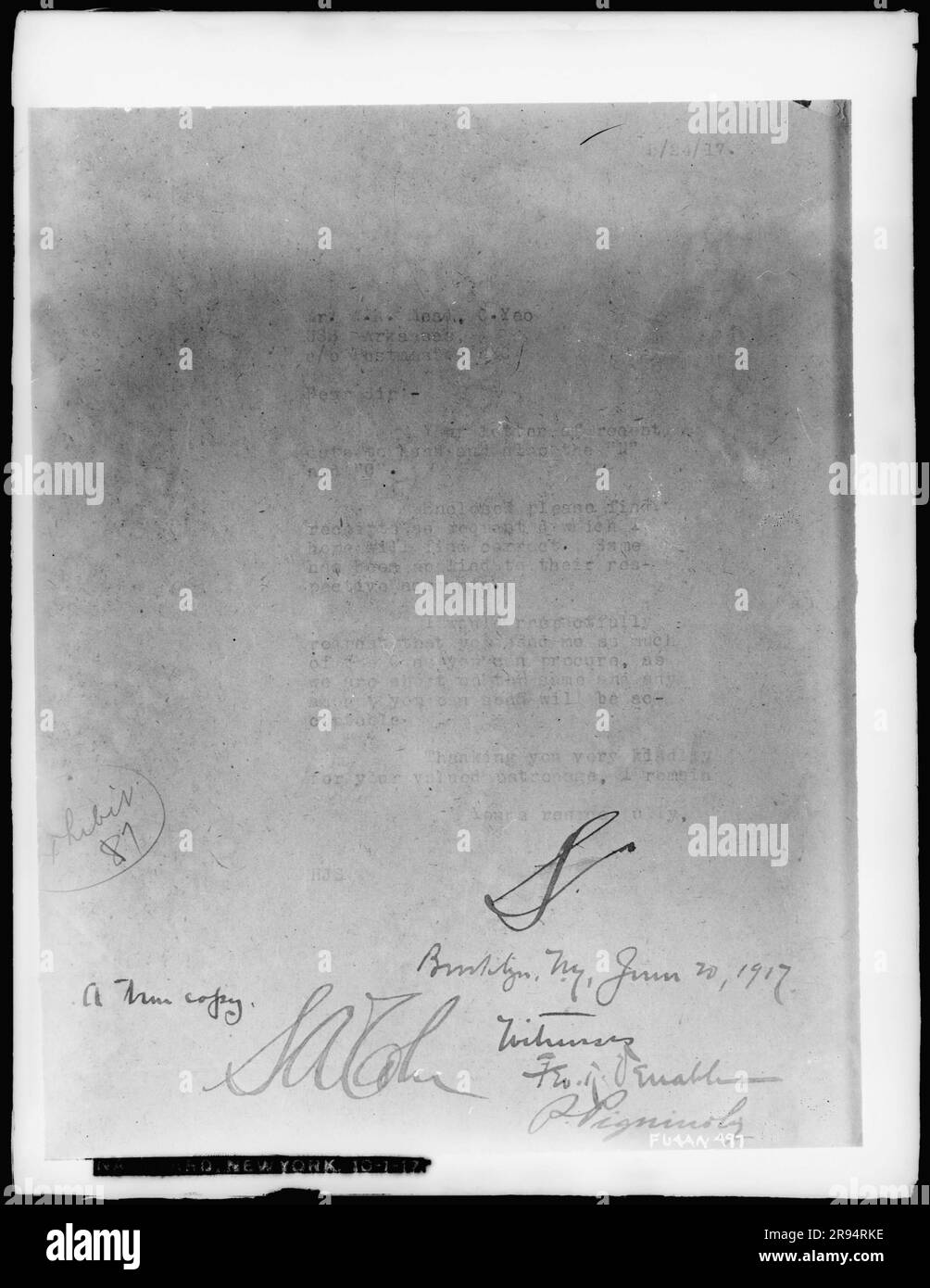Letter, Dated June 20, 1917. Glass Plate Negatives of the Construction ...