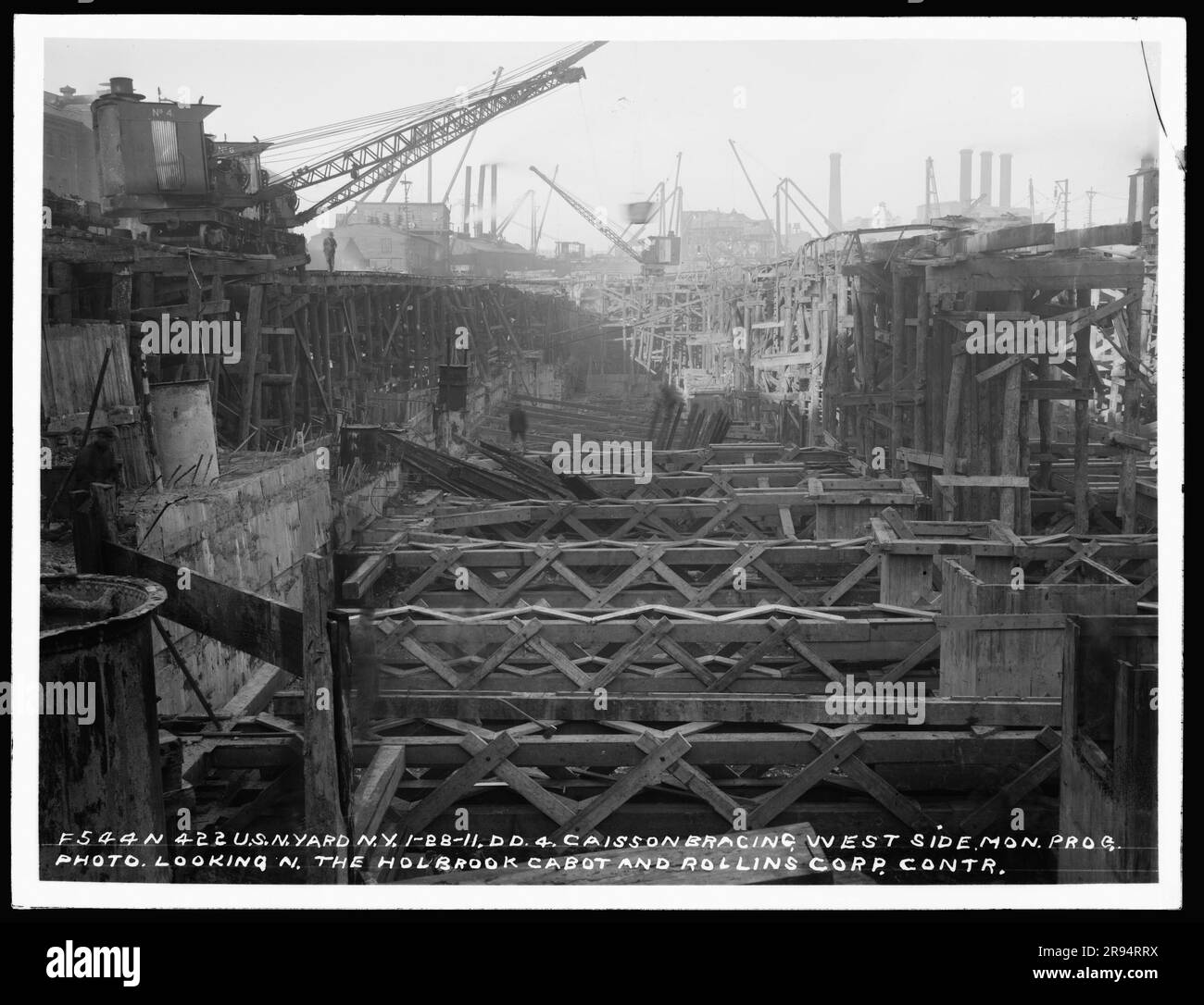 Dry Dock Number 4, Monthly Progress Photo, Caisson Bracing West Side ...
