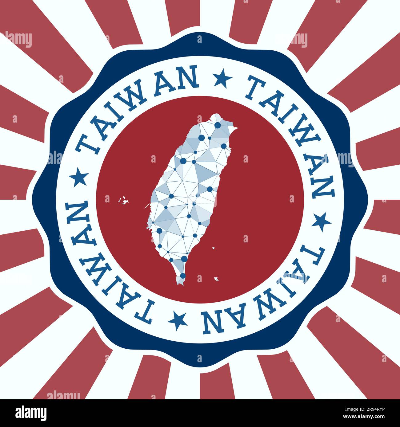 Taiwan Badge. Round logo of country with triangular mesh map and radial ...