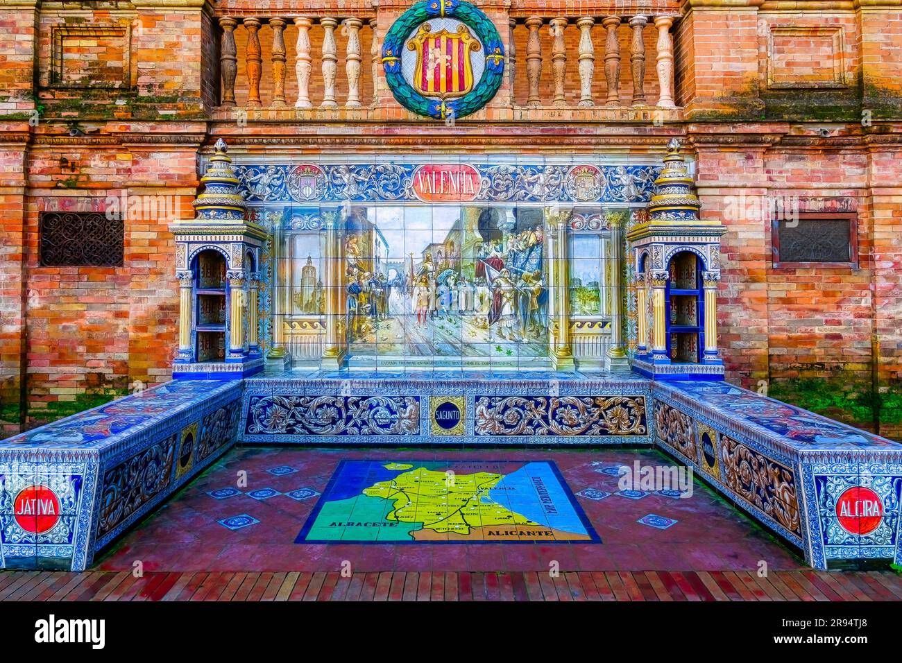 Seville, Spain - January 20, 2023: Plaza de España. Tile painting art ...