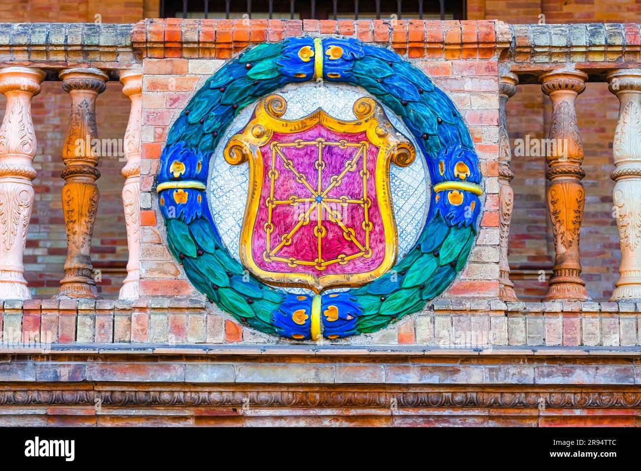 Seville, Spain - January 20, 2023: Plaza de España. Coat of arms and ...
