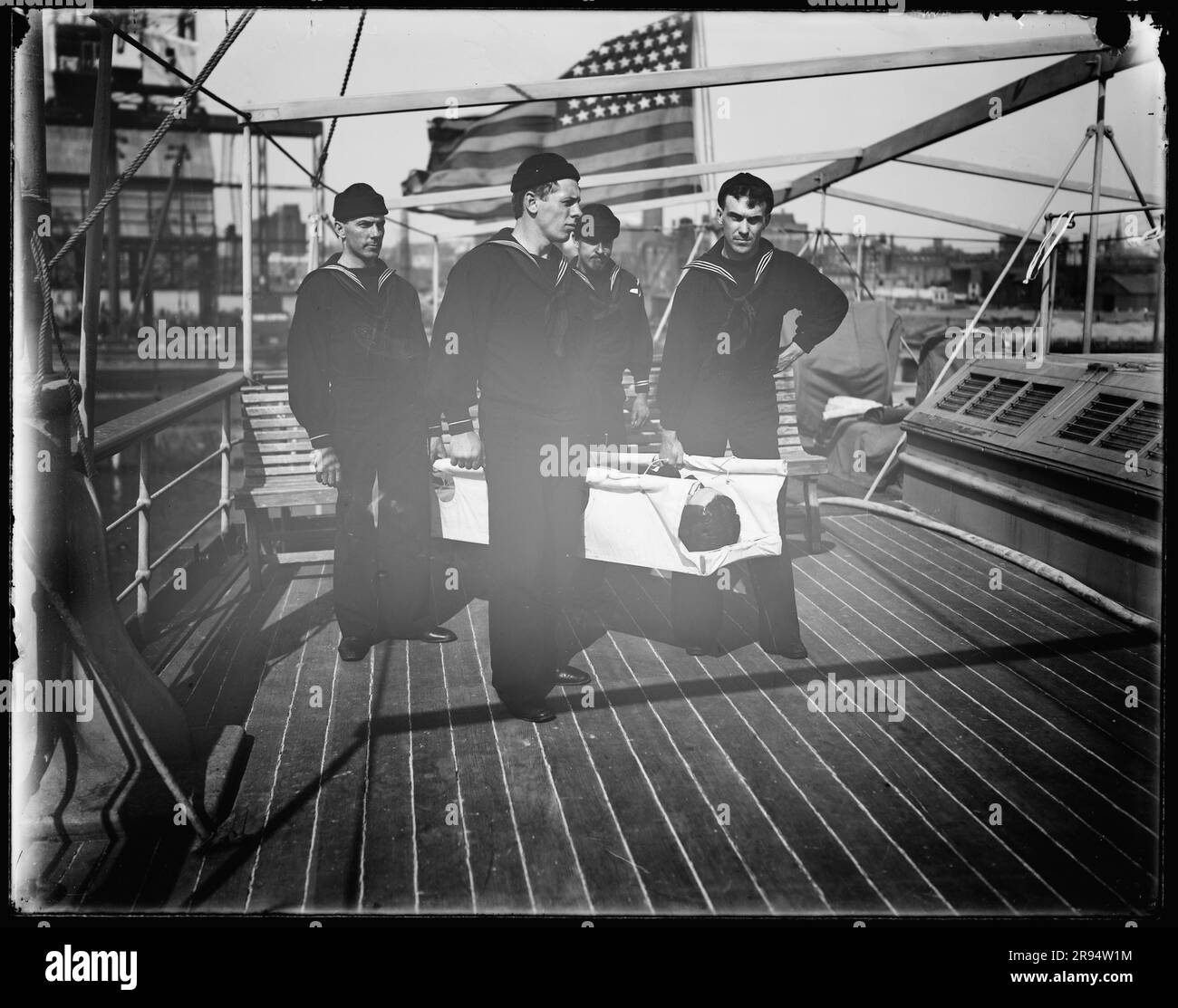 Demonstration of Surgeon George Lung's Apron Stretcher. Glass Plate ...
