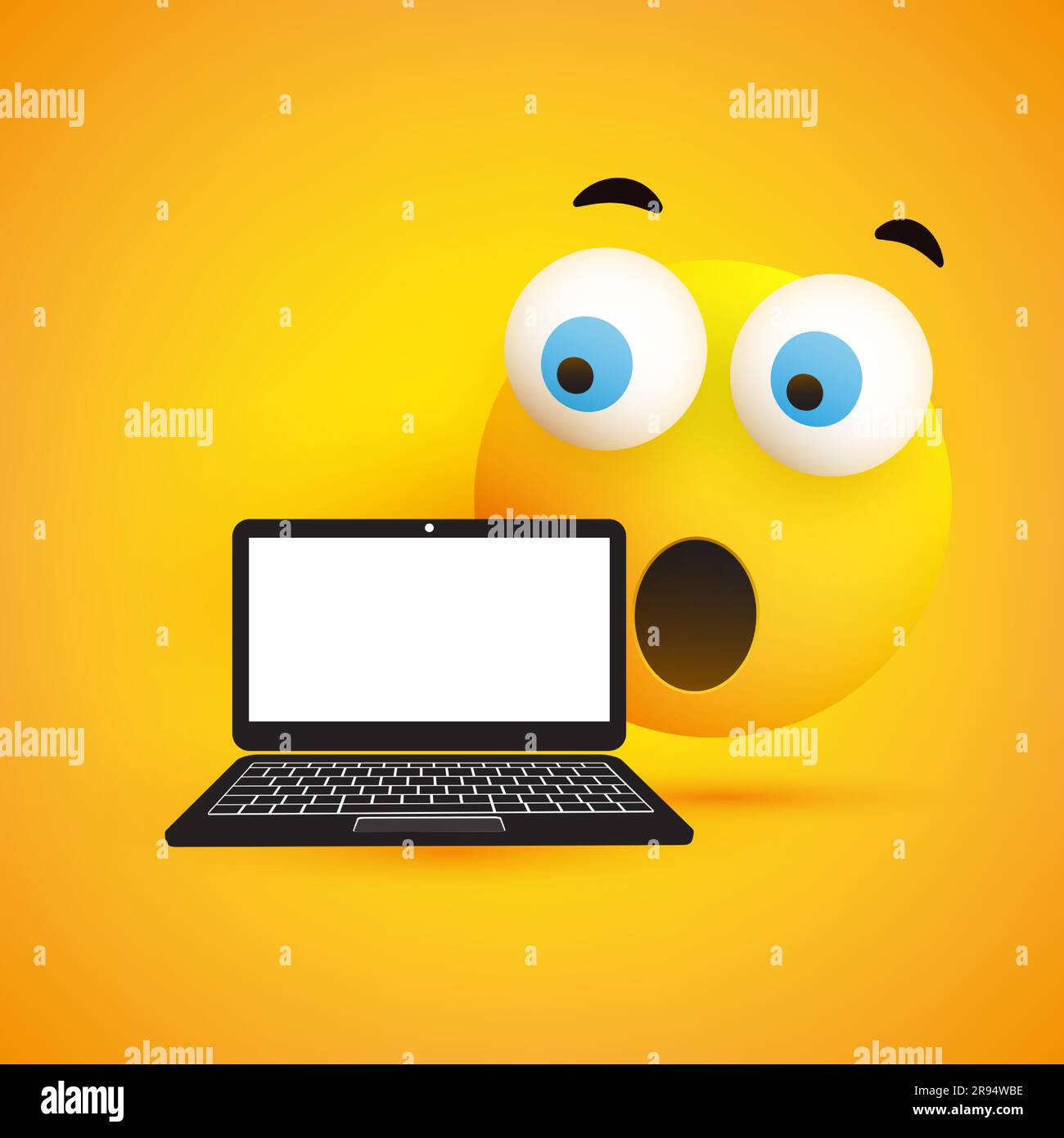 Surprised Emoji, Emoticon with Pop Out Eyes and Laptop Computer on ...