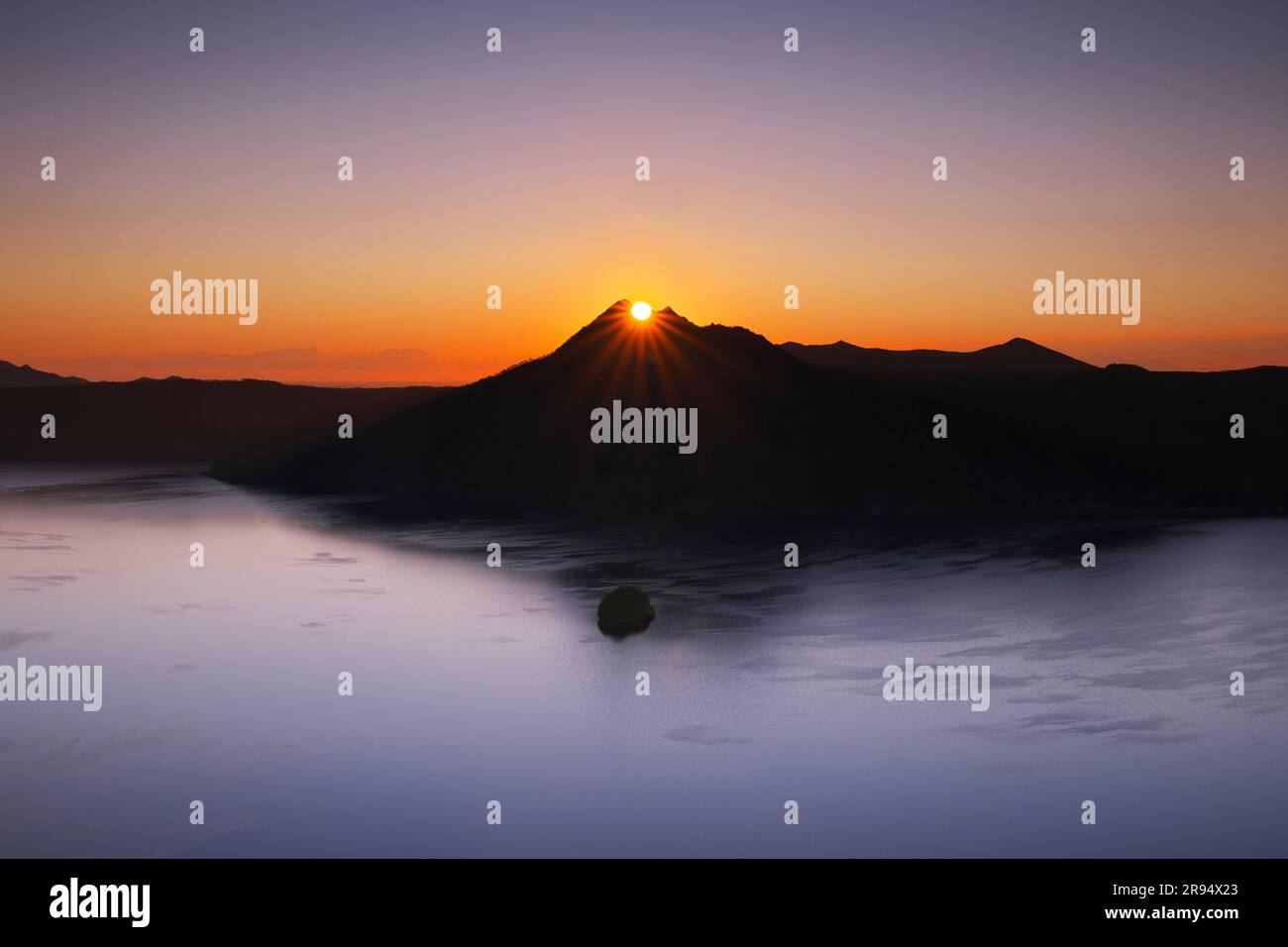 Lake Mashu and Mt. Mashu Sunrise Stock Photo - Alamy
